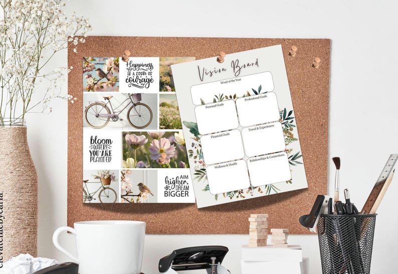 Floral Vision Board Printable: Vintage Spring Goal Planner, Positive ...