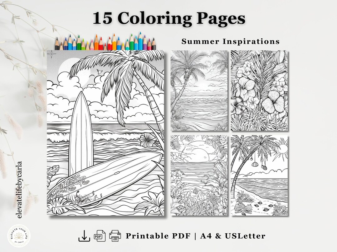 15 Summer Coloring Pages - Printable Seasonal Coloring Sheets - Adults ...