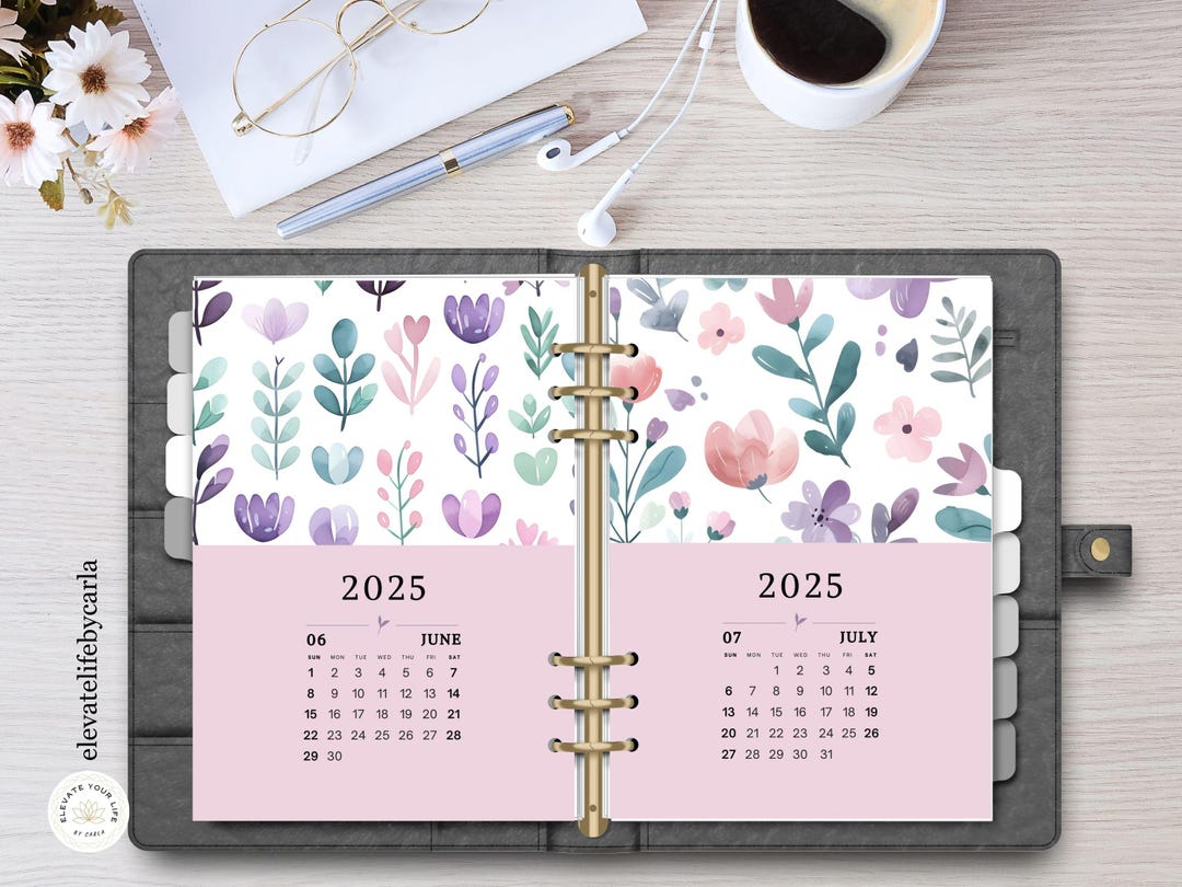 2025 Boho Floral Monthly Calendar - Printable Pink Desk Agenda With ...