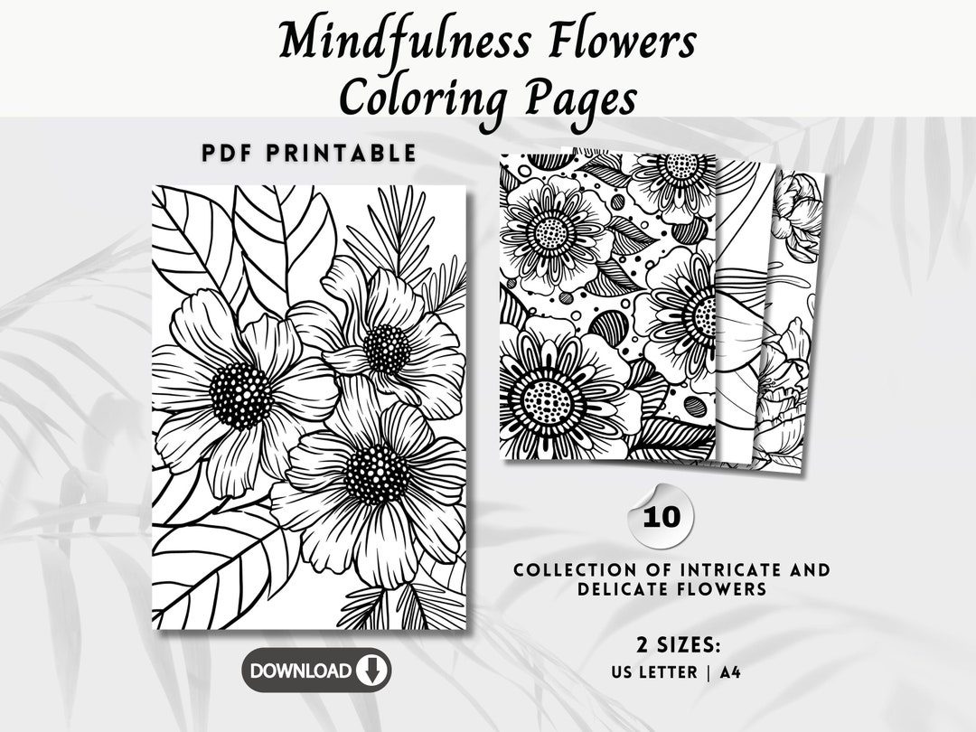 Flower Coloring Pages Mindfulness Coloring Book Adult Coloring for ...