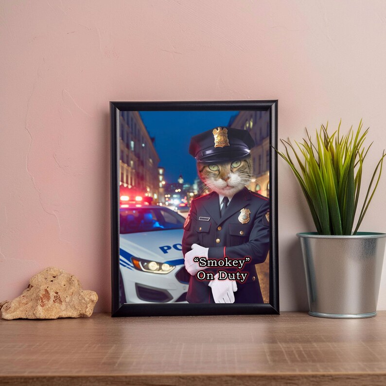 Cat as a Cop Custom Pet Portrait From Photo, Police Officer Cat ...