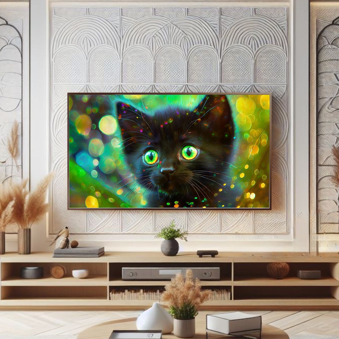 Art for Samsung the Frame TV Playful Whiskers Black Kitten, 4K Ultra HD ...