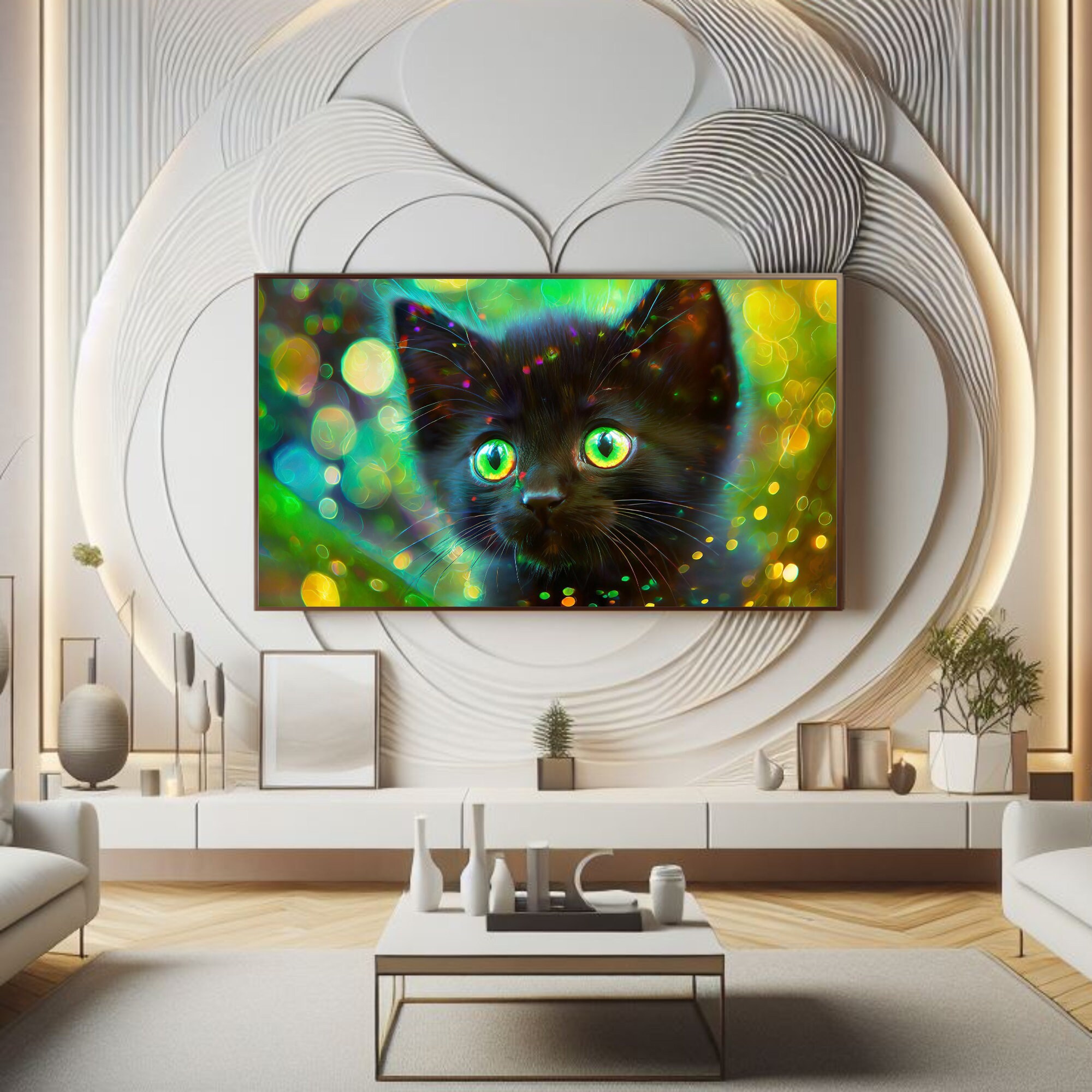Art for Samsung the Frame TV Playful Whiskers Black Kitten, 4K Ultra HD ...