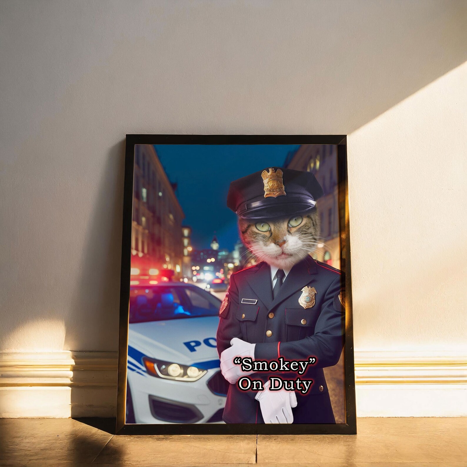 Cat as a Cop Custom Pet Portrait From Photo, Police Officer Cat ...