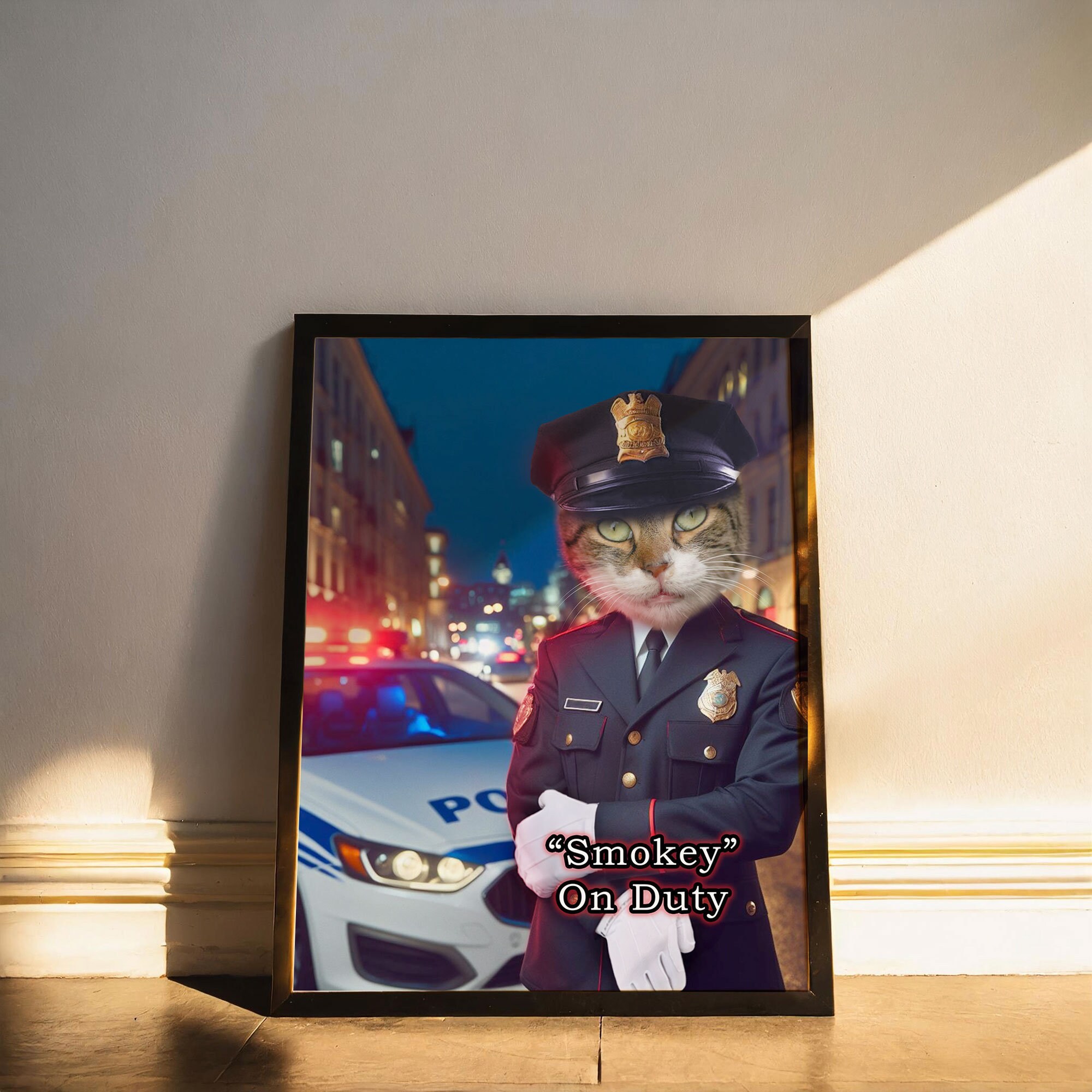 Cat as a Cop Custom Pet Portrait From Photo, Police Officer Cat ...