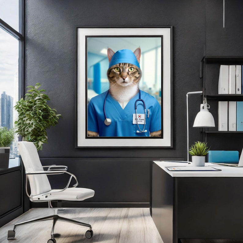 Custom Surgeon Cat Portrait From Photo Digital Print, Also Suitable for ...