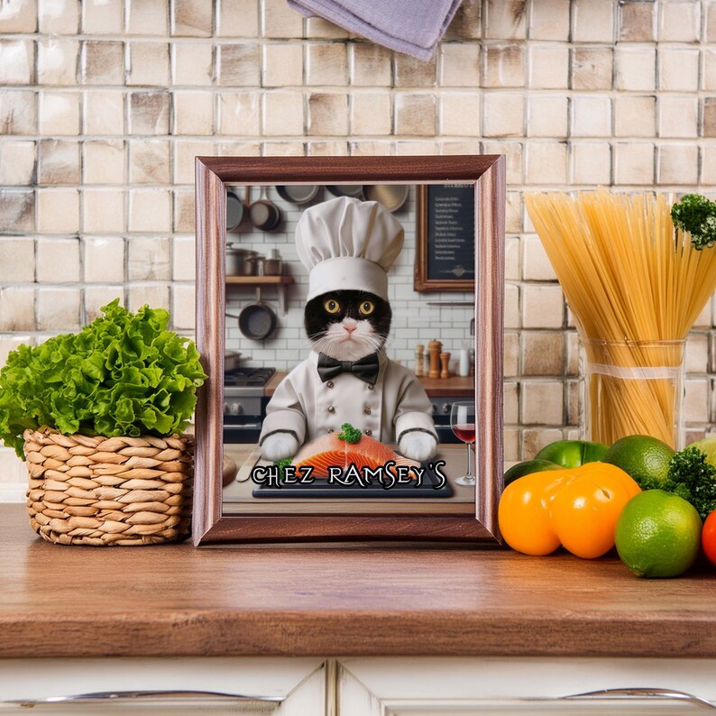 Funny Cat as a Chef Custom Pet Portrait From Photo, Personalized Chef ...
