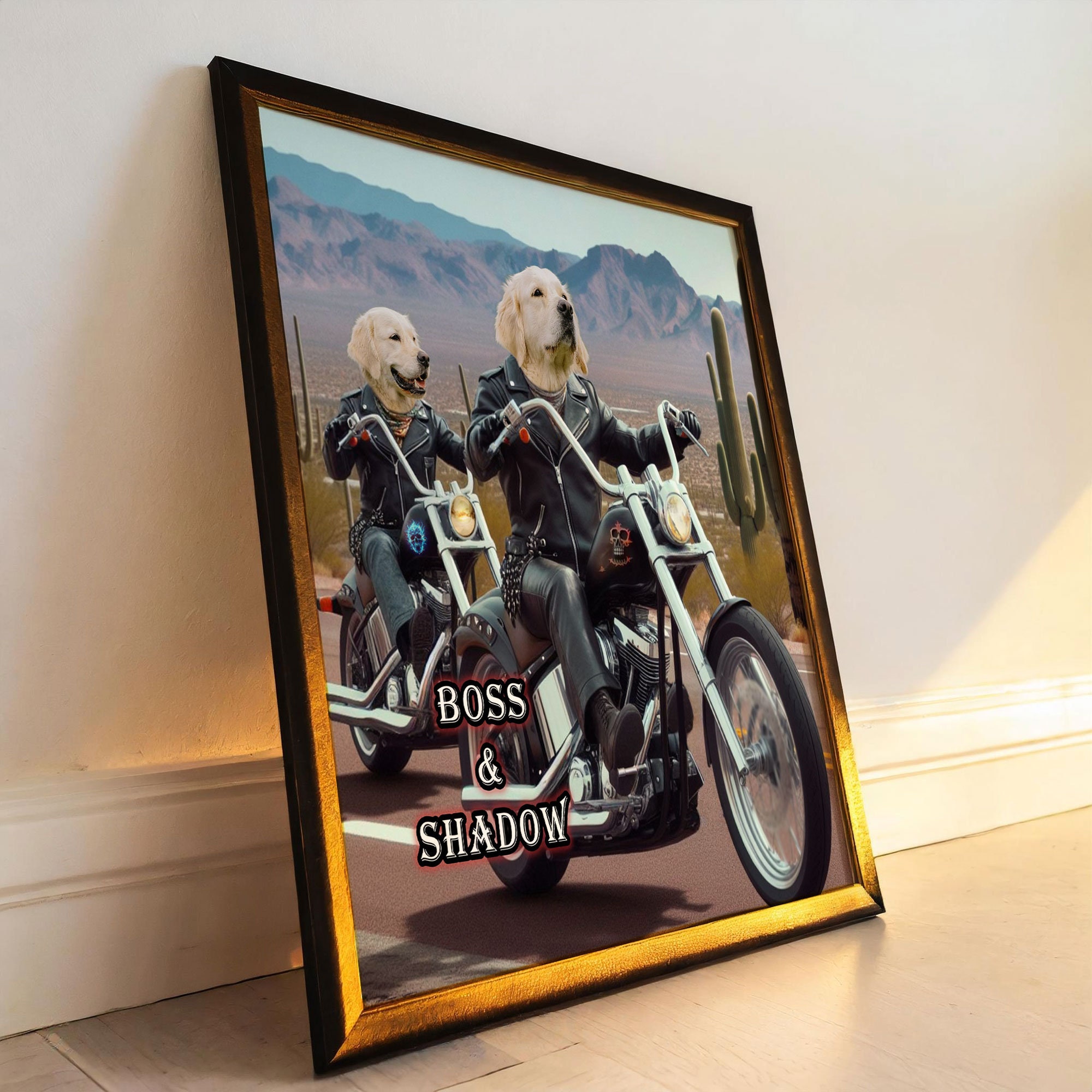 2 Dogs on Motorbikes Custom Pet Portrait From Photo, Two Biker Dogs ...