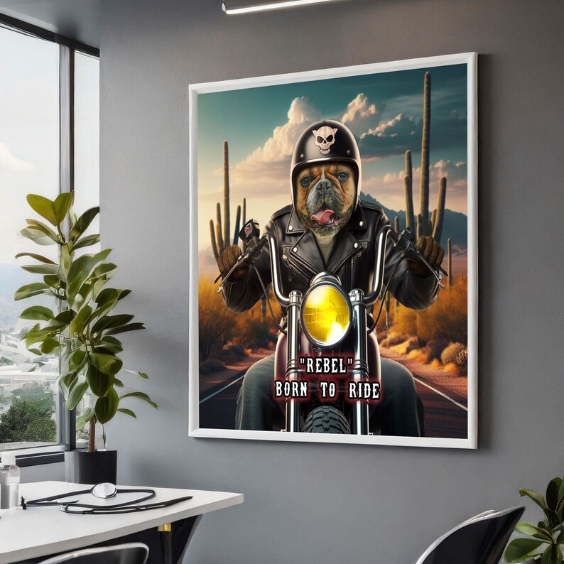 Custom Biker Dog Riding Motorcycle Portrait From Photo, Dog on a ...