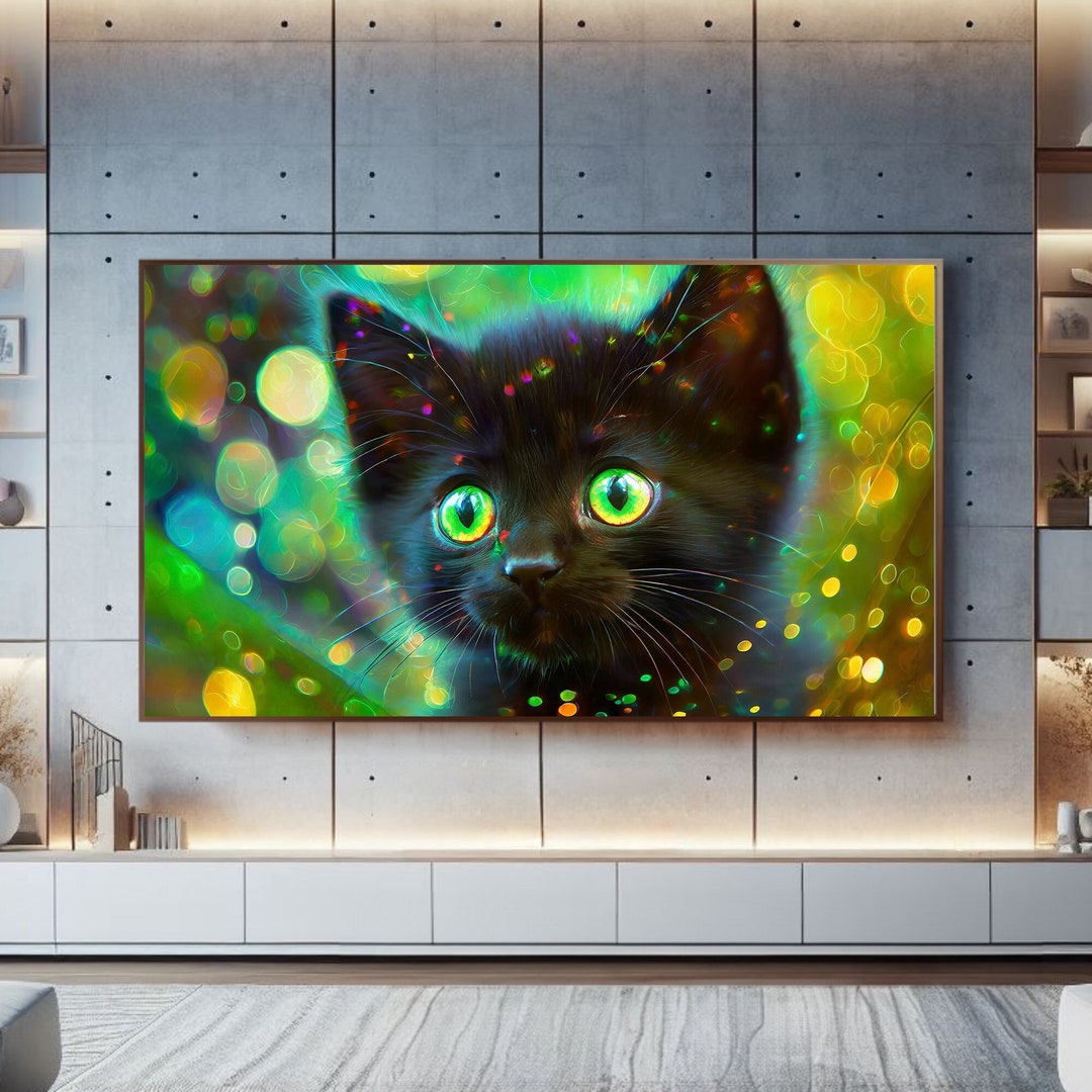 Art for Samsung the Frame TV Playful Whiskers Black Kitten, 4K Ultra HD ...