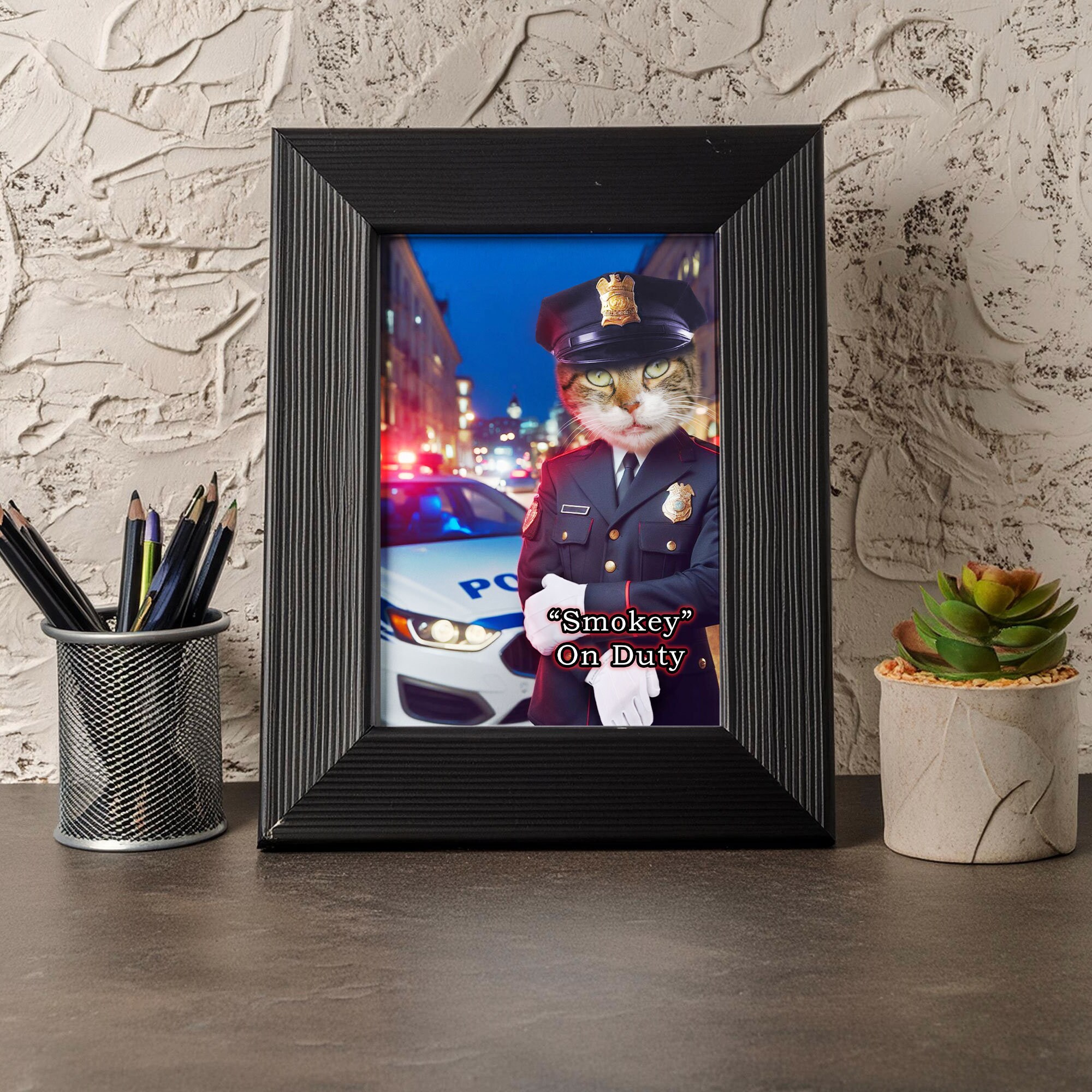 Cat as a Cop Custom Pet Portrait From Photo, Police Officer Cat ...