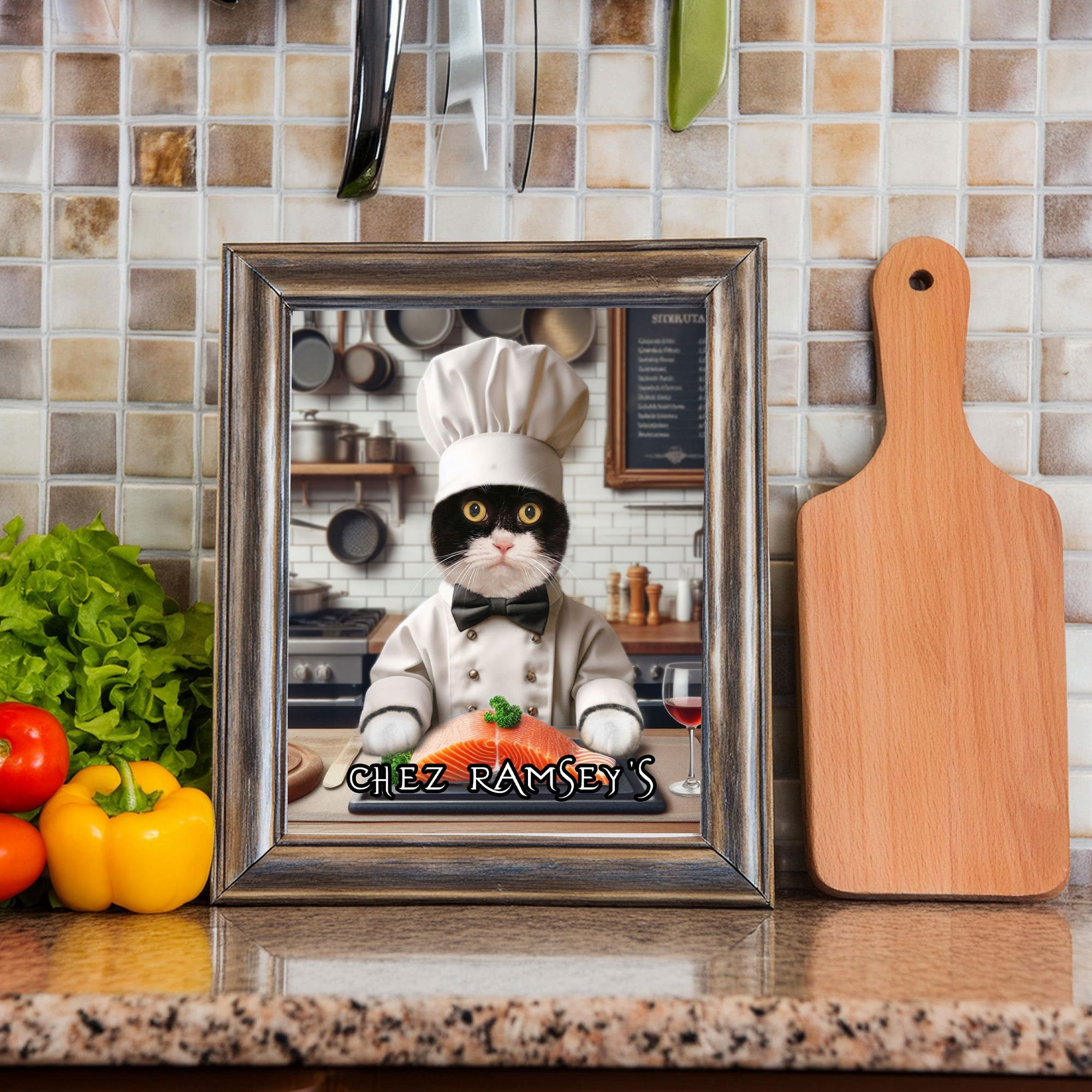 Funny Cat as a Chef Custom Pet Portrait From Photo, Personalized Chef ...