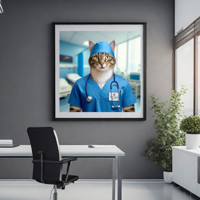 Custom Surgeon Cat Portrait From Photo Digital Print, Also Suitable for ...