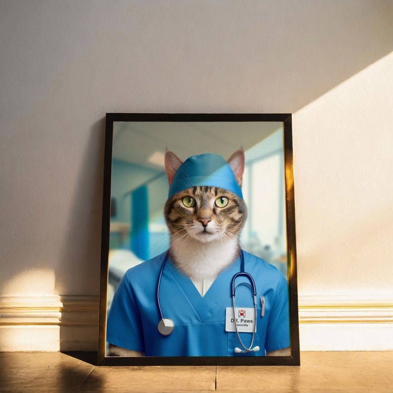 Custom Surgeon Cat Portrait From Photo Digital Print, Also Suitable for ...