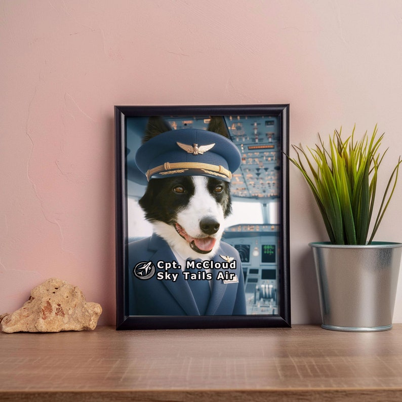 Dog as Border Collie Airline Pilot Custom Digital Pet Portrait From ...