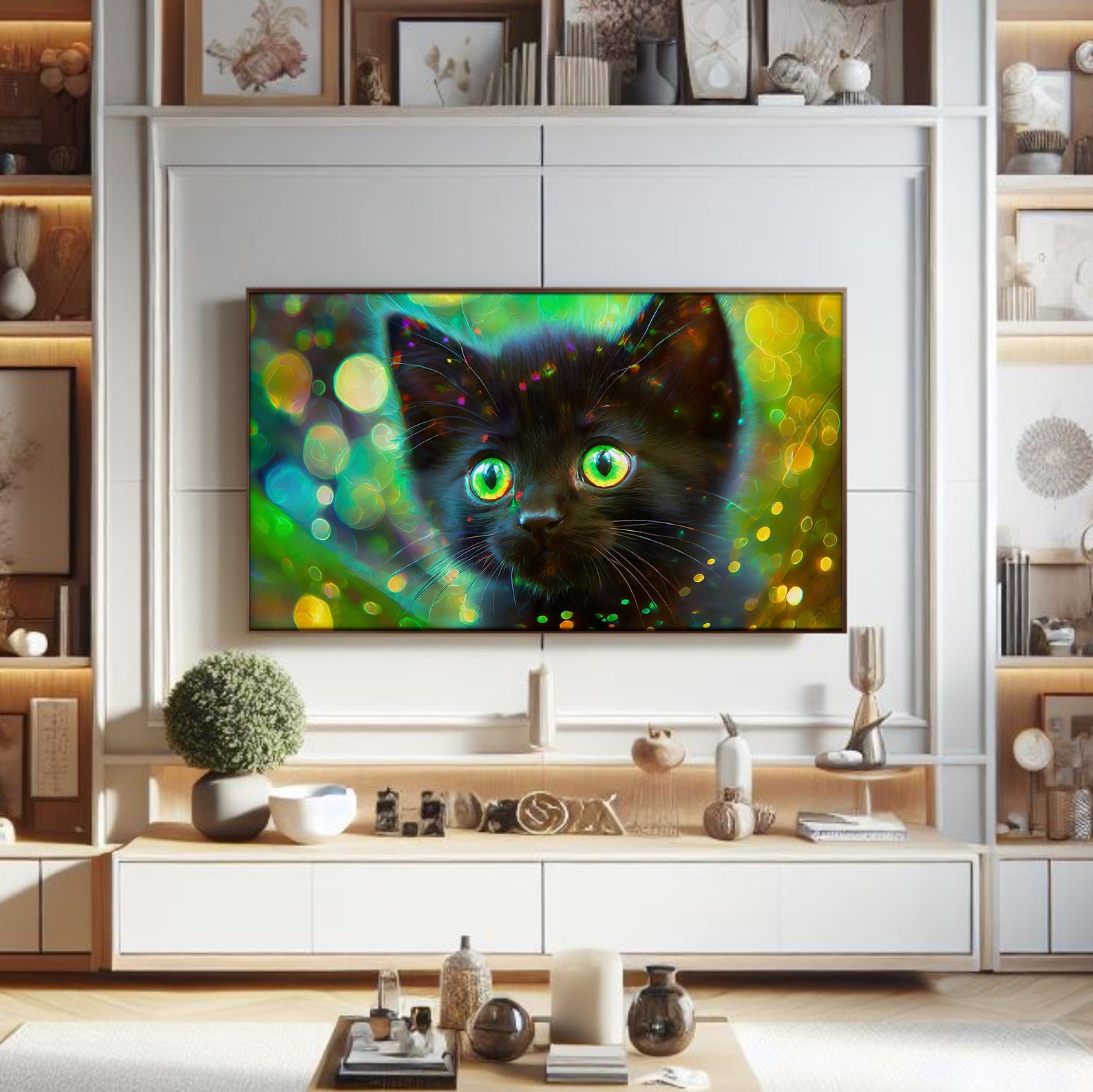 Art for Samsung the Frame TV Playful Whiskers Black Kitten, 4K Ultra HD ...