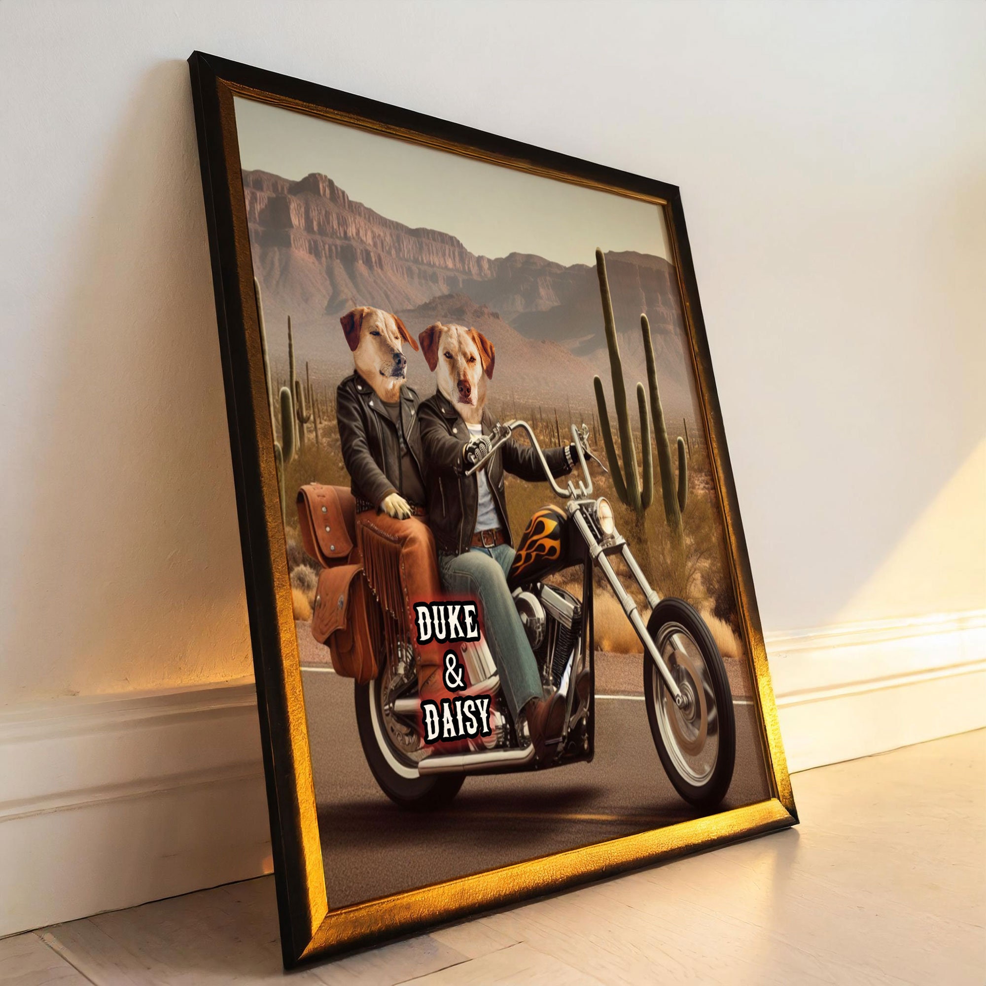 2 Dogs on a Motorbike Custom Pet Portrait From Photo of Two Biker Dogs ...