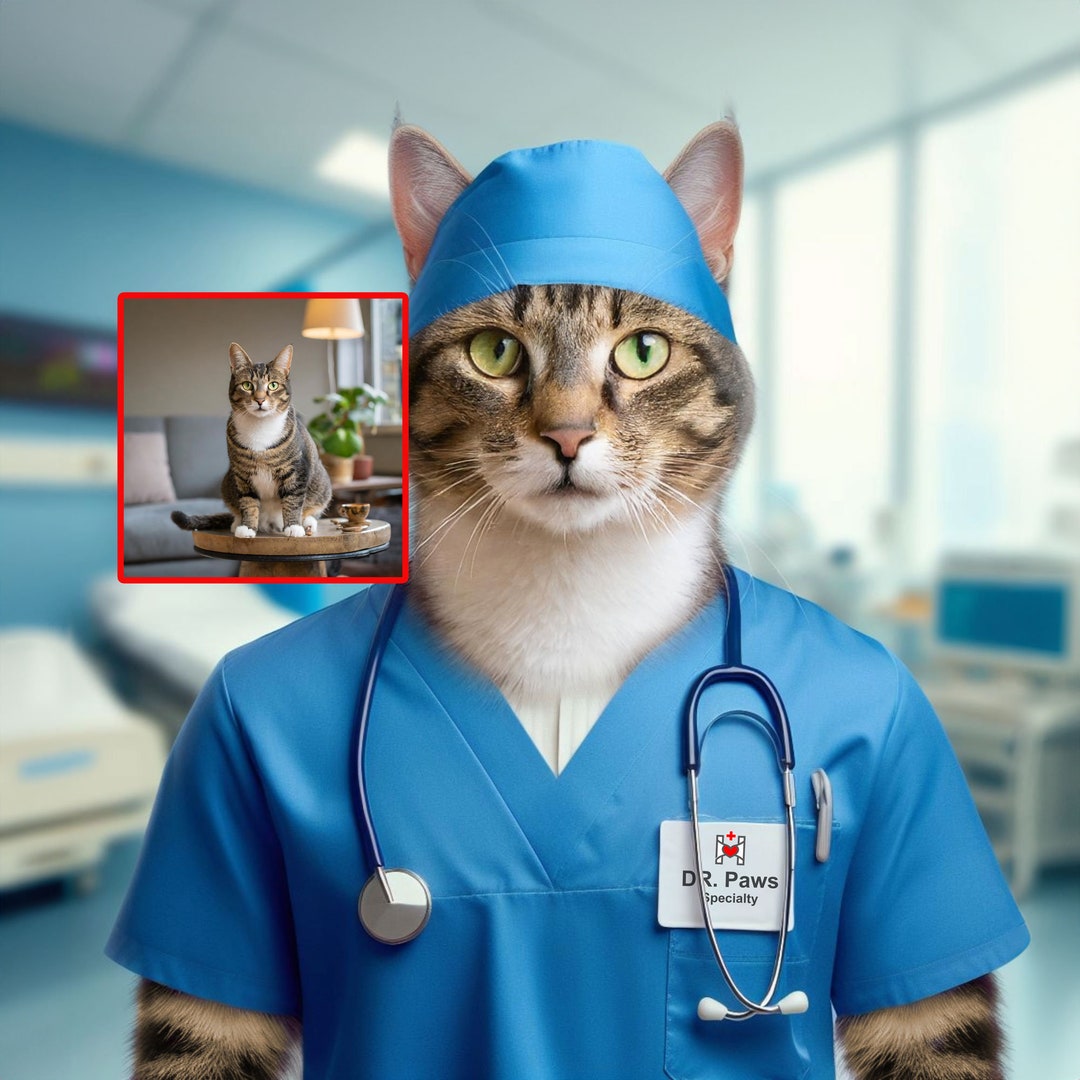 Custom Surgeon Cat Portrait From Photo Digital Print, Also Suitable for ...