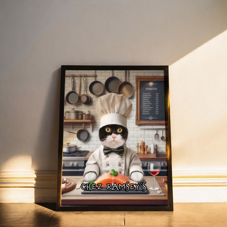 Funny Cat as a Chef Custom Pet Portrait From Photo, Personalized Chef ...
