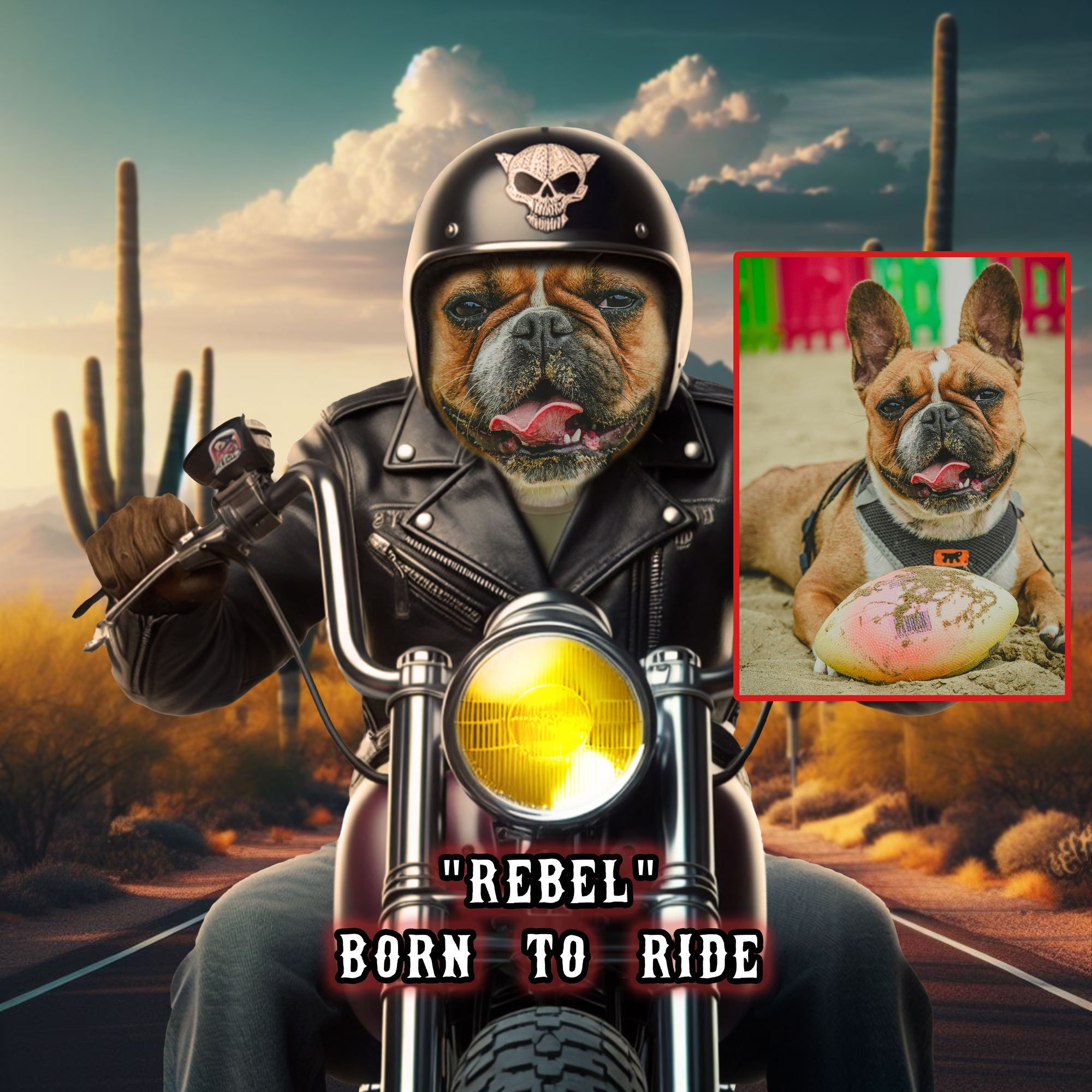 Custom Biker Dog Riding Motorcycle Portrait From Photo, Dog on a ...