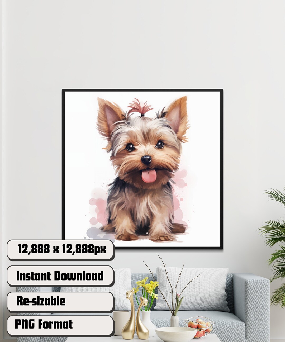 Printable Yorkie Dog Art, Cute Yorkshire Terrier Digital Download, Pet ...