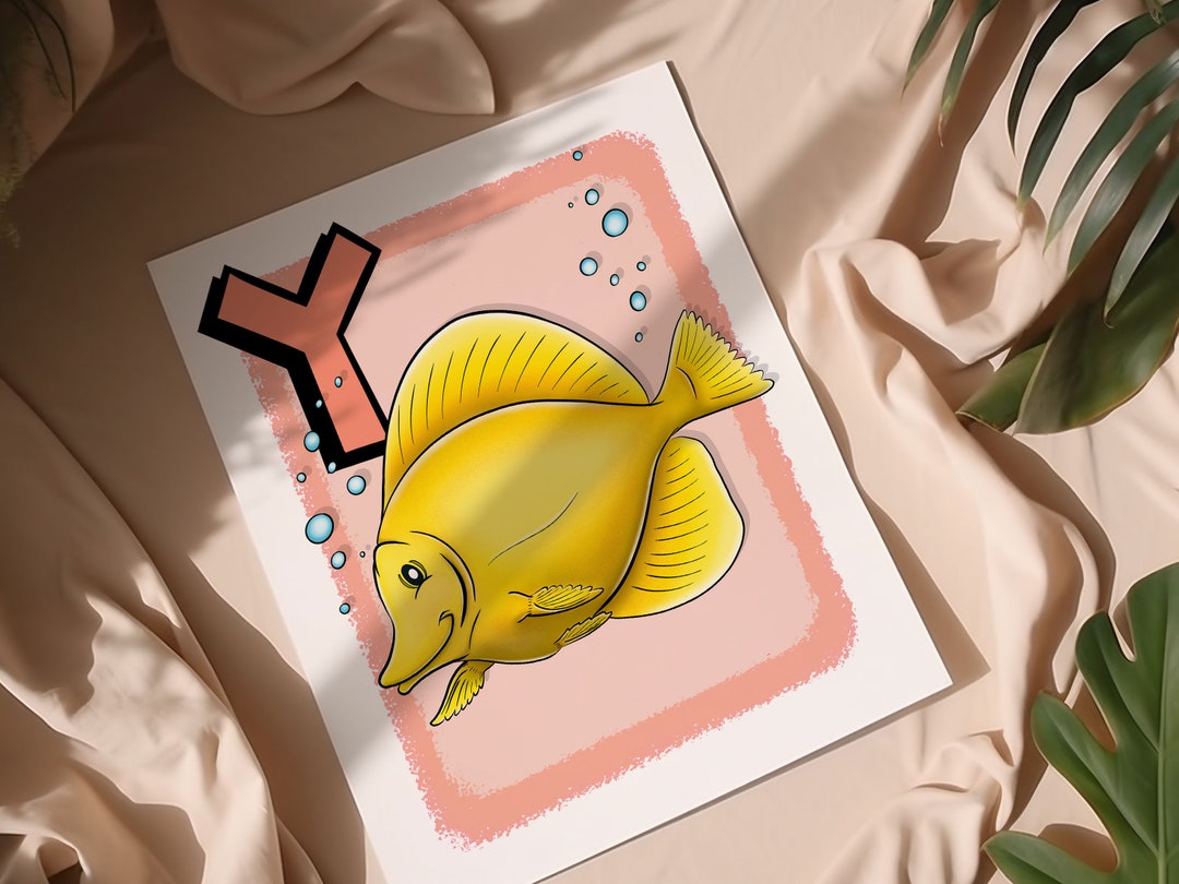 Y is for Yellow Tang print/pink - Etsy