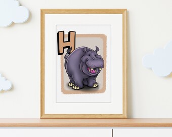 H is for Hippo | Abcs Coloring Page | Alphabet | Printable Digital ...
