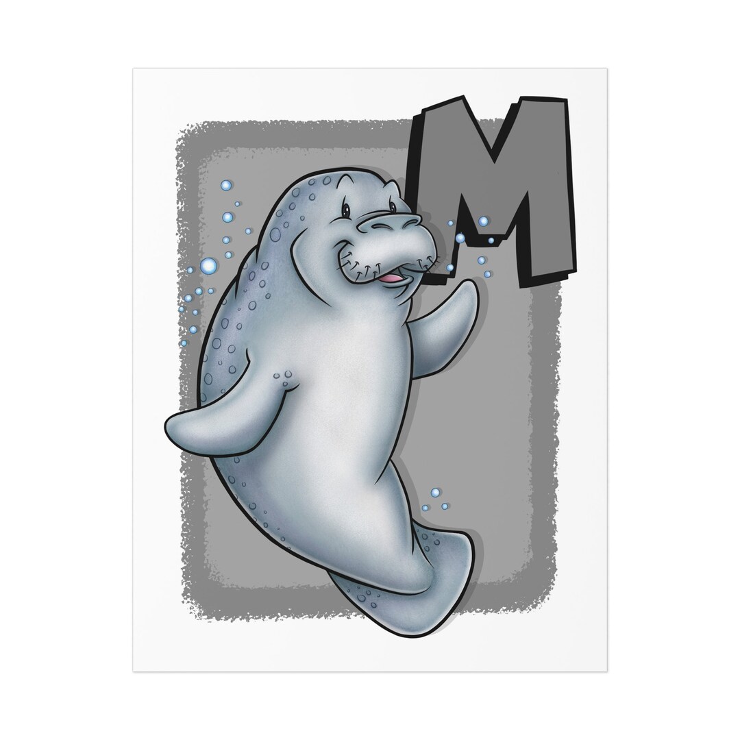 M is for Manatee print/silver - Etsy