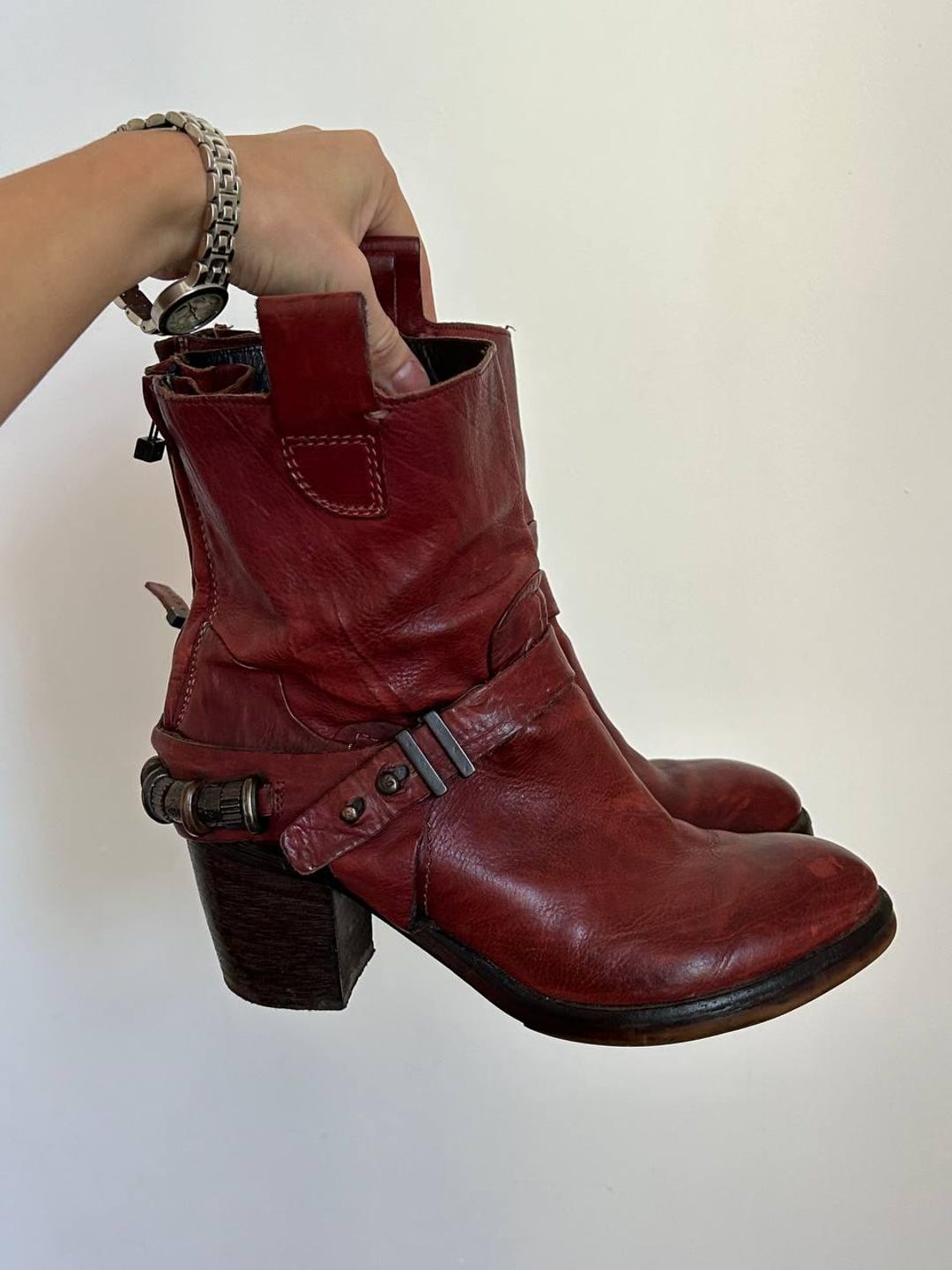 Burgundy Hippie Platform Boots, Cowgirl Western Vintage Red Women Boots, Pakros Styl Airstep ...