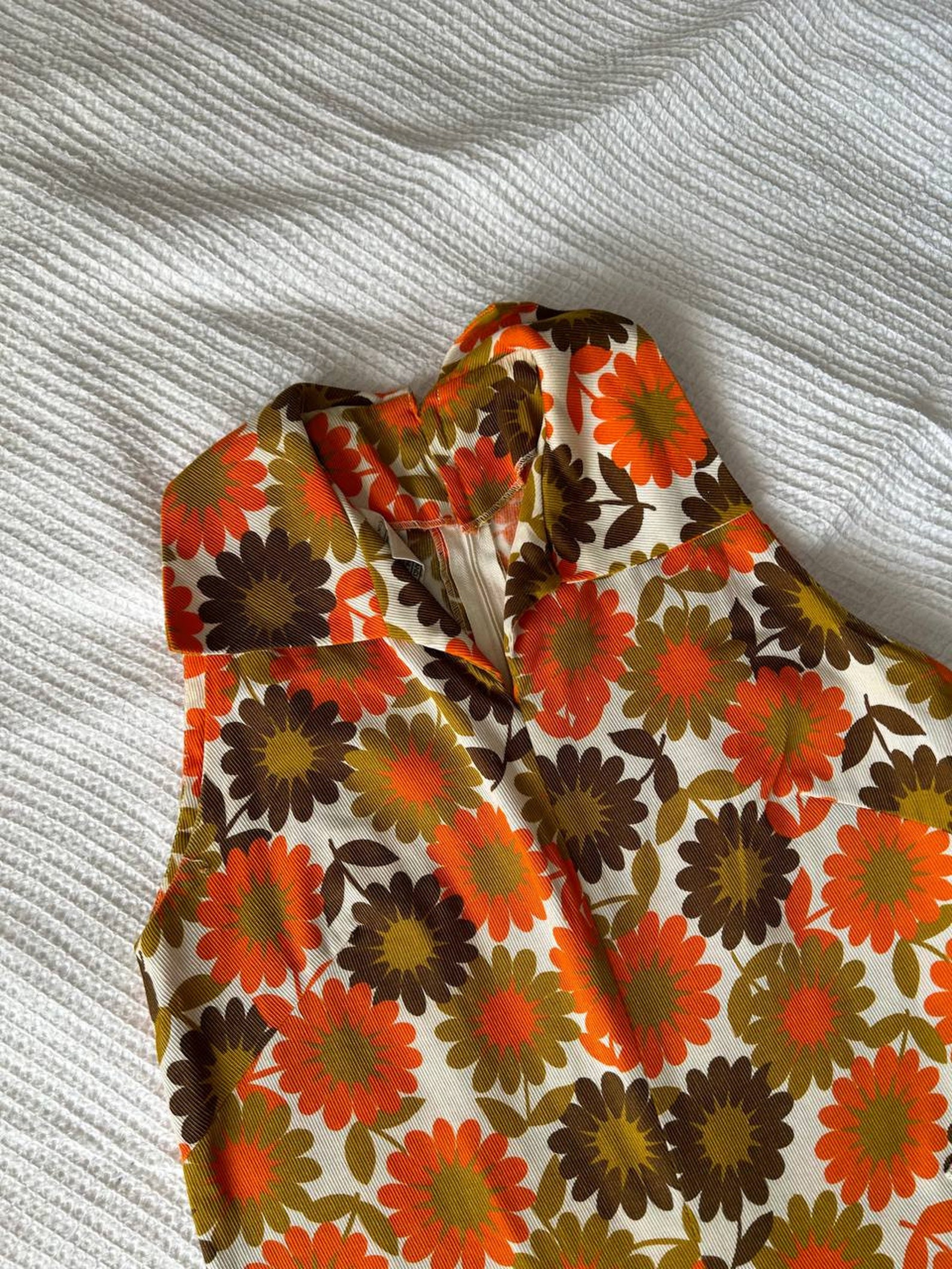 Vintage Girls Cocktail 60s Boho Retro Dress, Orange Handmade Flower ...