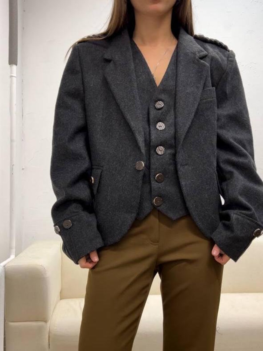 Vintage Set Wool Blazer and Vest, Plaid Women Wool Suit, Capsule ...