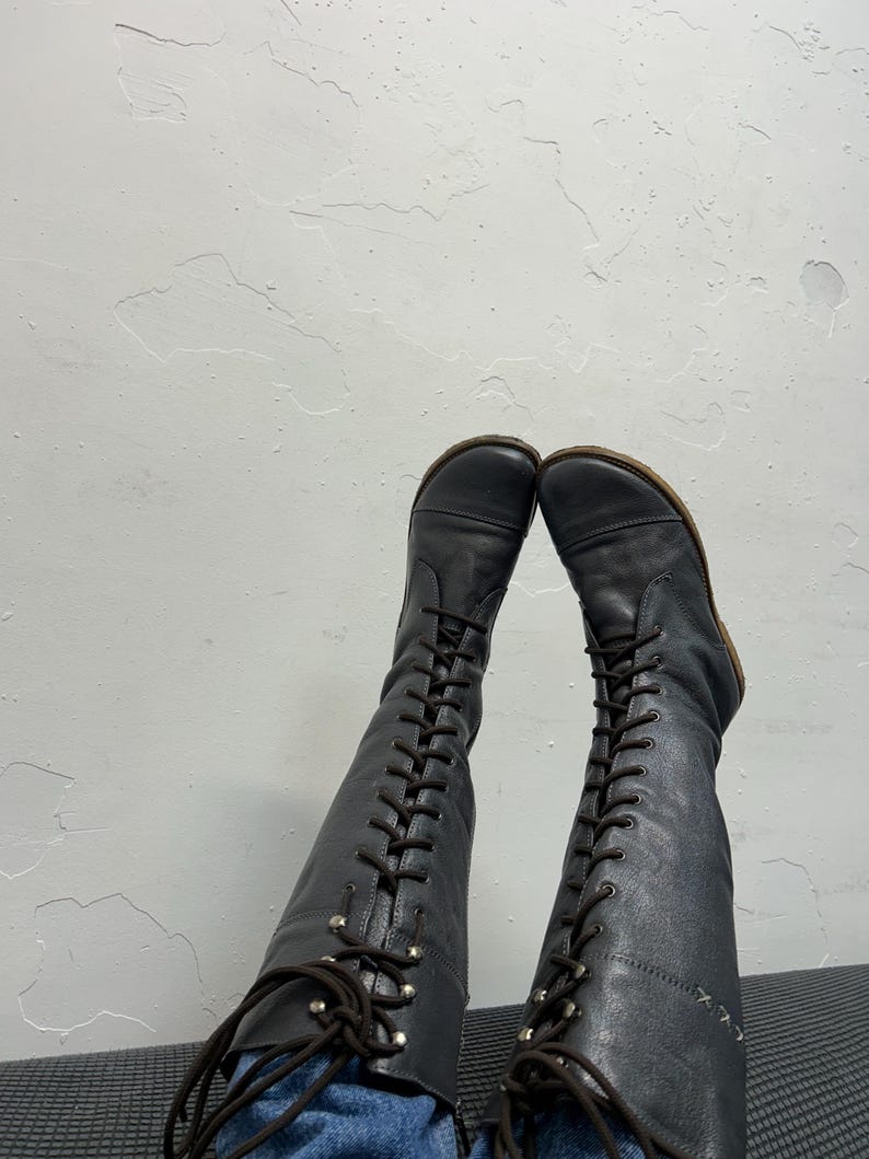 Barefoot Boots With Laces, Grounding Knee High Boots , Vintage Tall ...