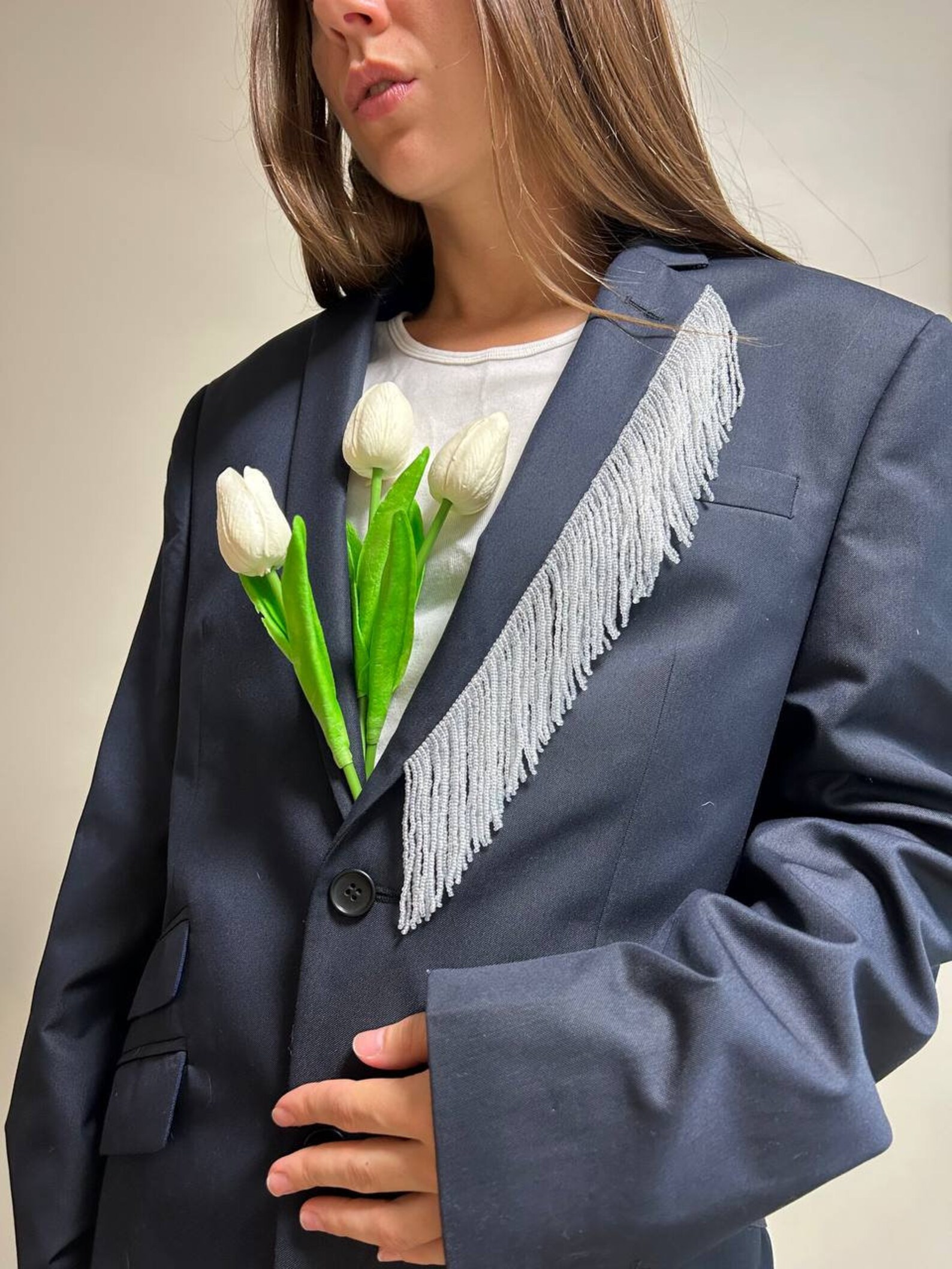 Blue Upcycled Woman Blazer Handmade, Oversized Designer Blazer, Vintage ...