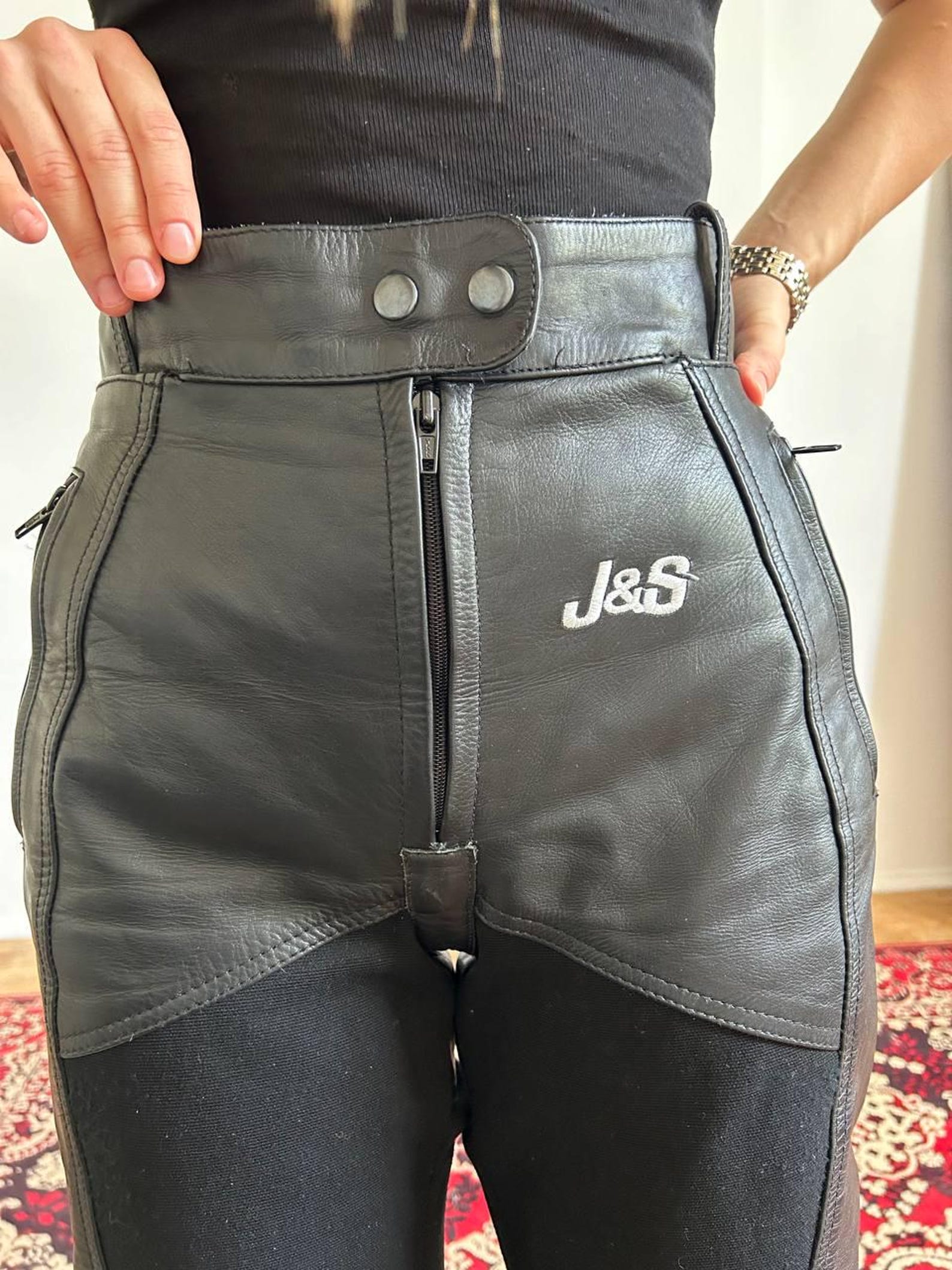 Motorcycle Women's Leather Pants, Black Punk Rock Vintage Pants, Biker ...