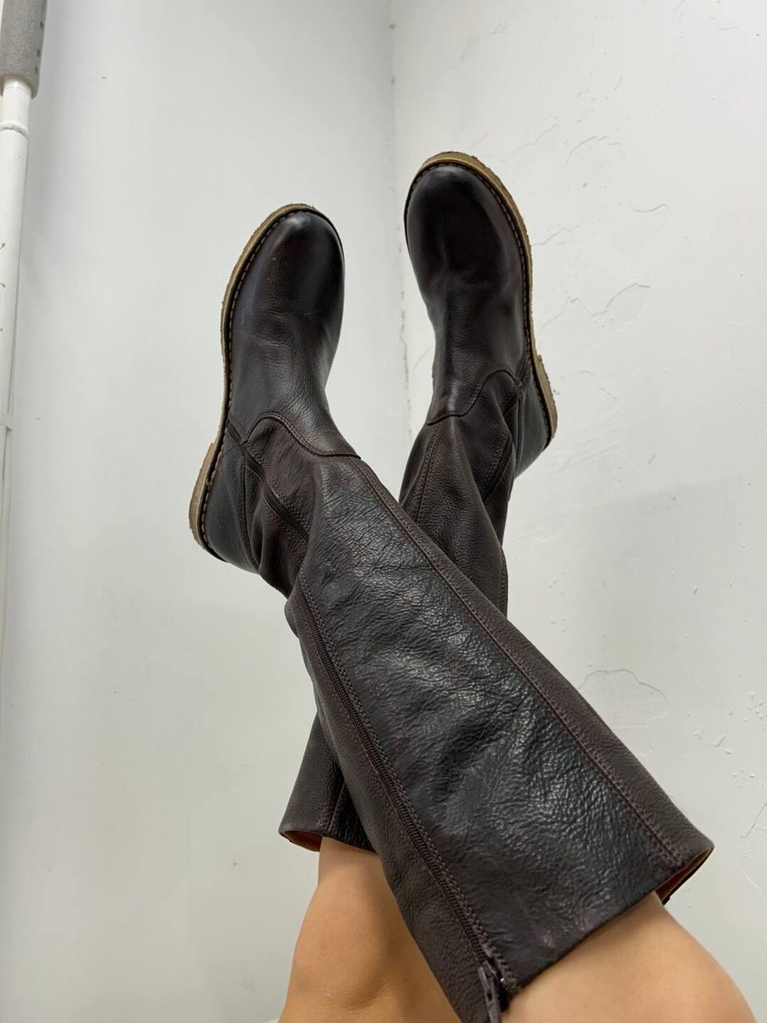 Kicker's Vintage Grounding Knee High Boots, Tall Leather Brown Boots ...