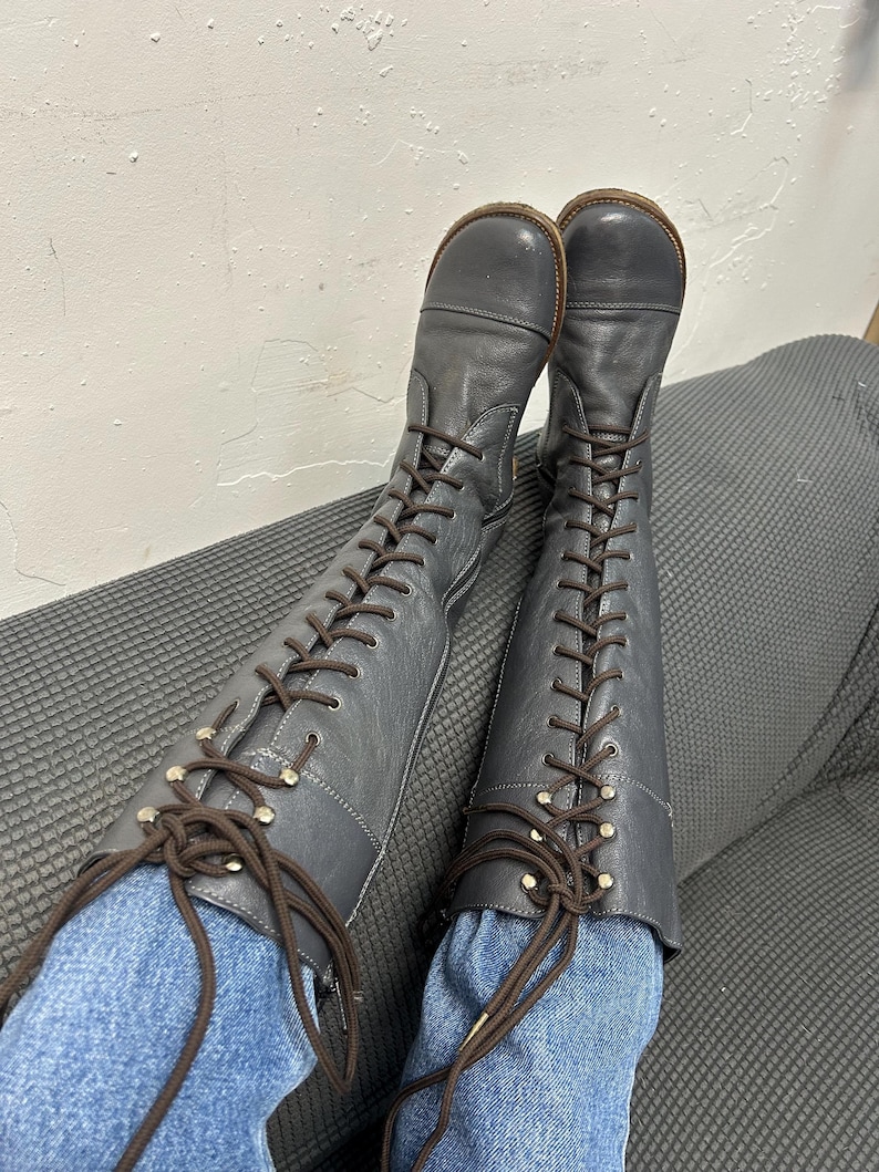 Barefoot Boots With Laces, Grounding Knee High Boots , Vintage Tall ...
