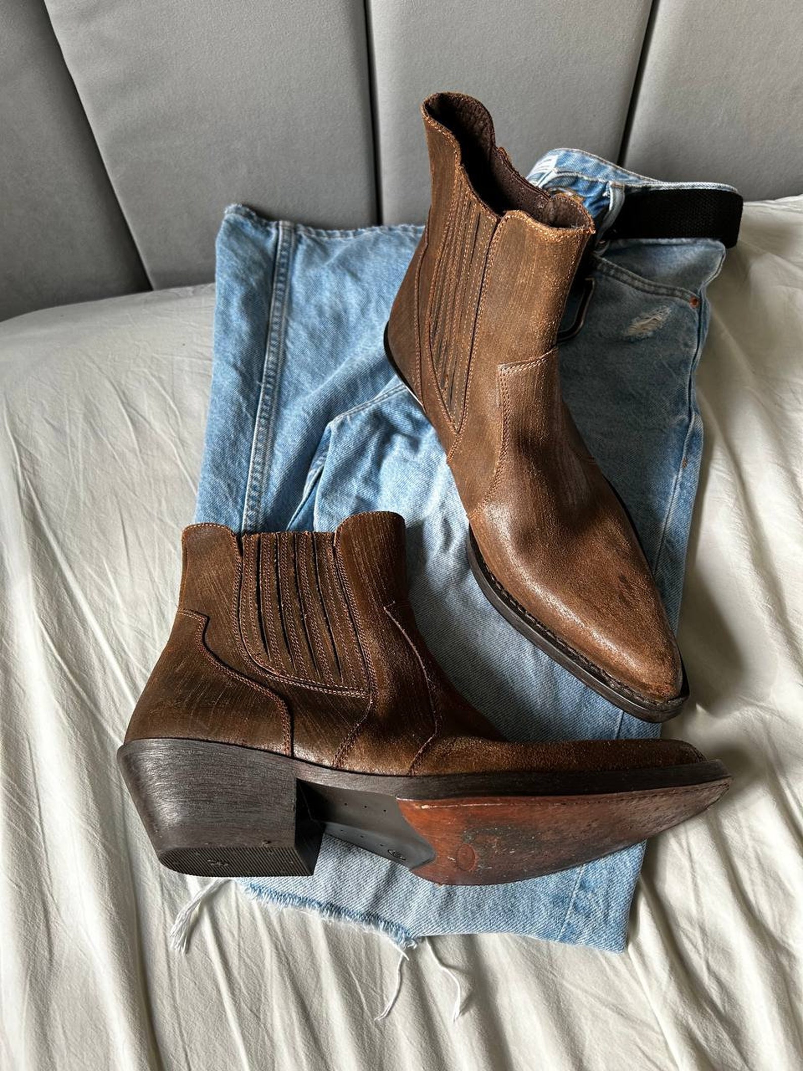 Vintage Vero Cuoio Bata UK 7.5 US 8.5 EU 42 Nubuk Combat Cowboy Biker ...