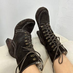 Wood Combat Platform Boots , Brown Cowboy Boho Wooden Tiki Shoes, Real ...