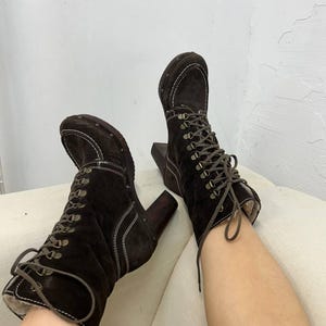 Wood Combat Platform Boots , Brown Cowboy Boho Wooden Tiki Shoes, Real ...
