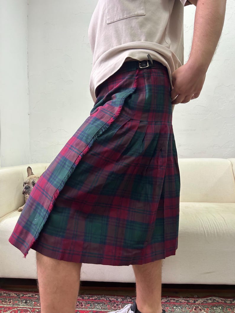 Scottish Kilt Plaid Skirt Midi, Tartan Red Vintage Circle Skirt, Wool ...