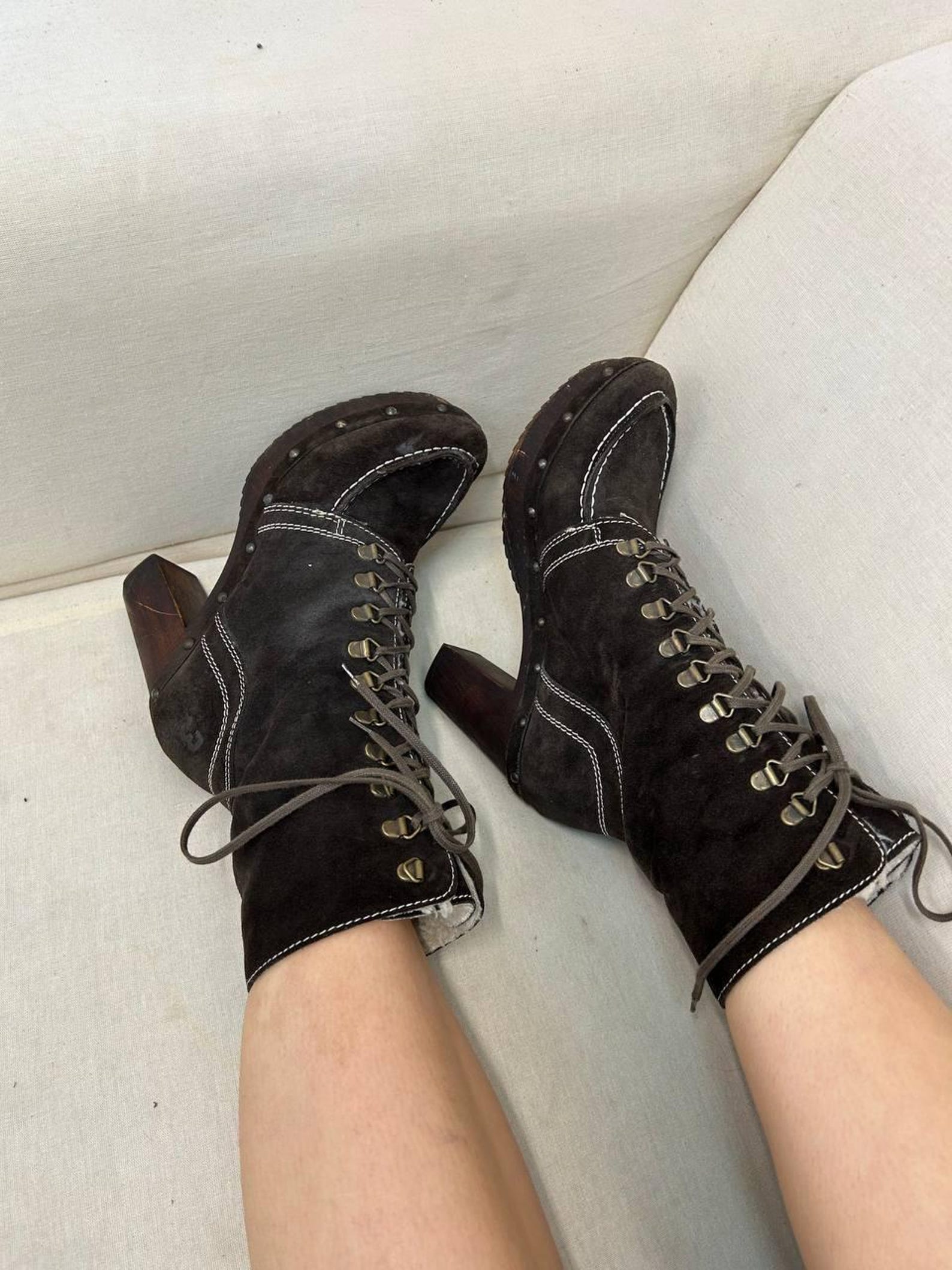 Wood Combat Platform Boots , Brown Cowboy Boho Wooden Tiki Shoes, Real ...