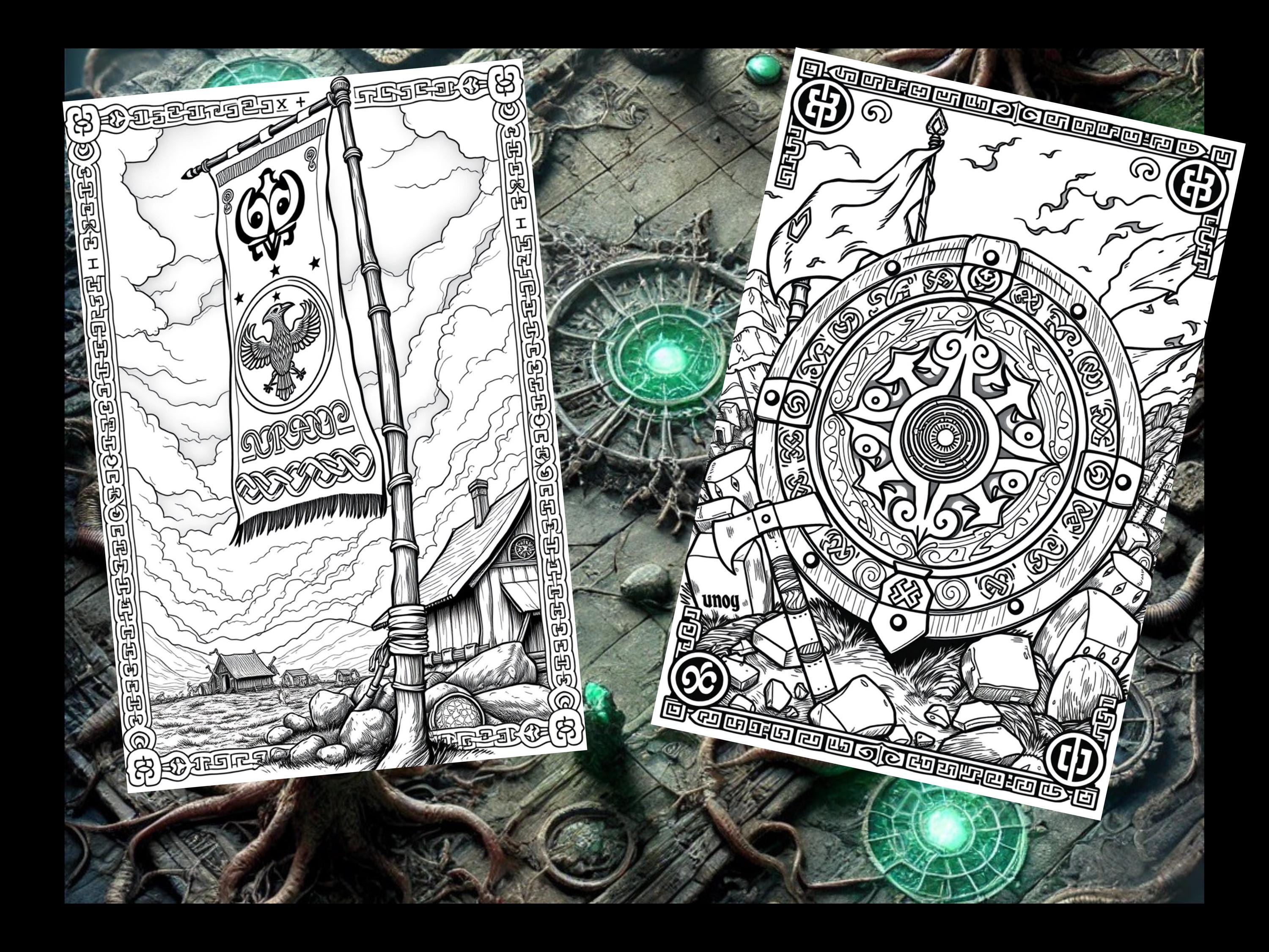 50 Norse Symbols and Runes Coloring Book Viking Fantasy Coloring Sheets ...