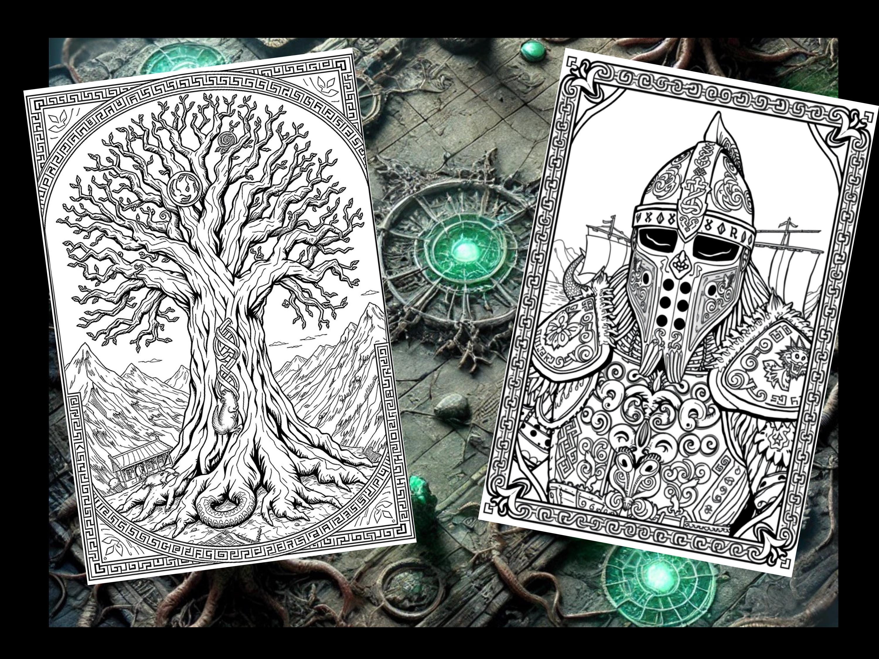 50 Norse Symbols and Runes Coloring Book Viking Fantasy Coloring Sheets ...