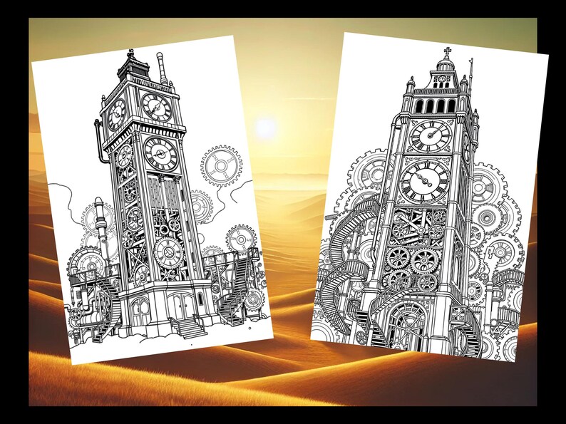Clocktowers Coloring Book Gears Coloring Sheets Clock Tower Steampunk ...