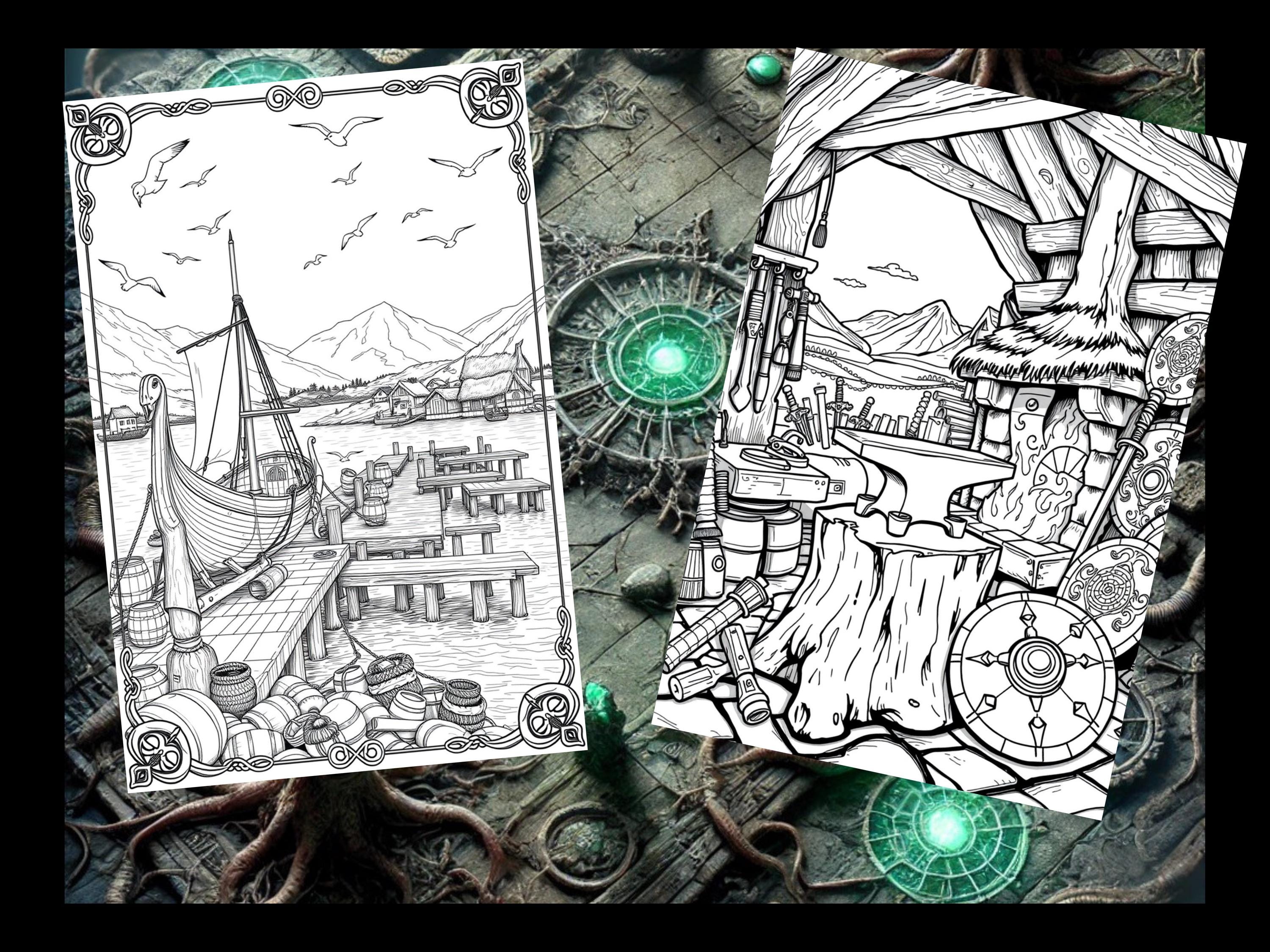 50 Norse Symbols and Runes Coloring Book Viking Fantasy Coloring Sheets ...