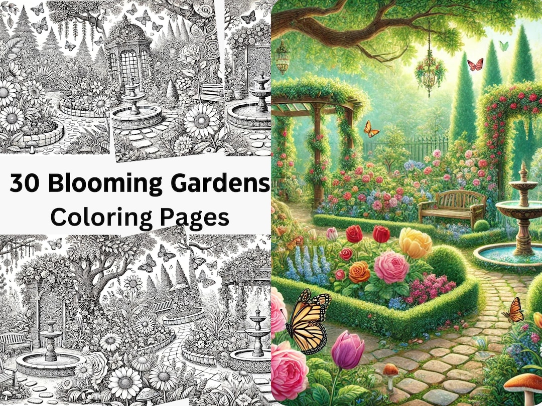 30 Blooming Garden Coloring Pages, Adult Kids Coloring Book, Nature ...