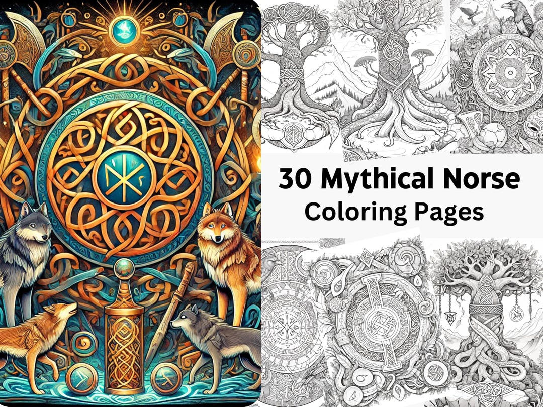 Norse Mythology Coloring Book: Viking Runes & Legends (PDF) - Etsy