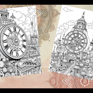 50 Futuristic Steampunk Clocks Coloring Book Fantasy Industrial ...