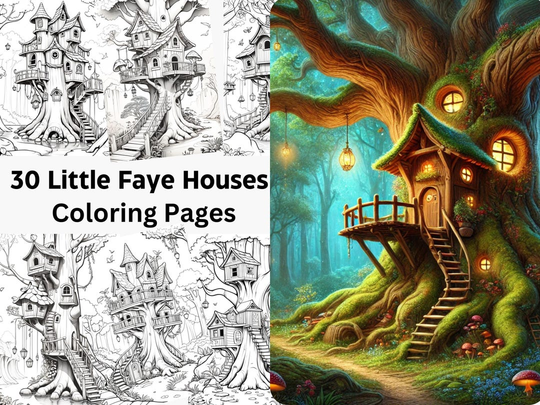 30 Little Faye Houses Coloring Pages Digital Download Relaxation ...