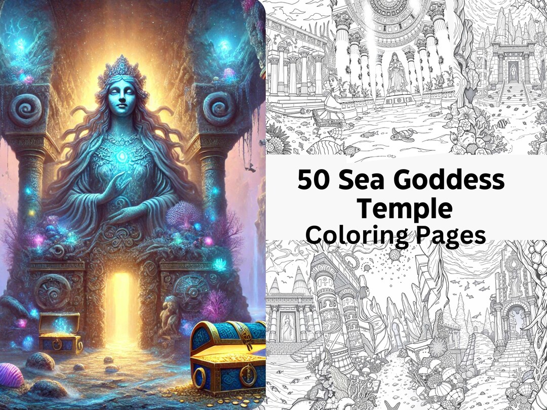 50 Sea Goddess Temple Coloring Book Fantasy Ocean Deity Coloring Pages ...